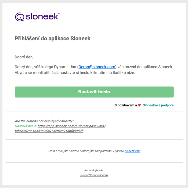 První přihlášení do aplikace Sloneek - Sloneek